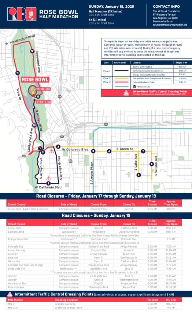 Rose Bowl Half Marathon & 5K Road Closures - The McCourt Foundation